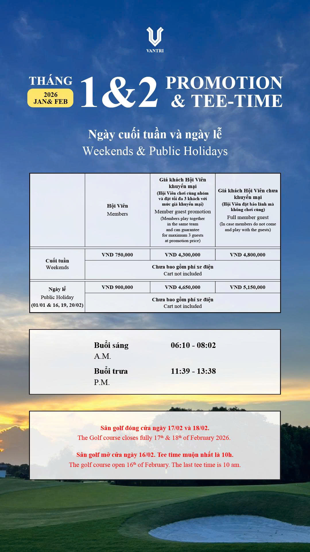2026 January & February Promotion & Tee-time - Van Tri Golf Club